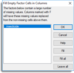Fill Empty Factors Cells in Columns • Genstat Knowledge Base 2023