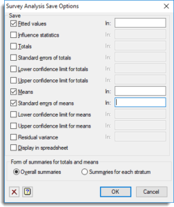 Survey Analysis Save Options • Genstat Knowledge Base