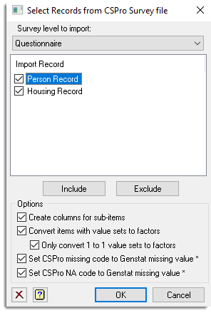 Select records from CSPro survey file • Genstat Knowledge Base