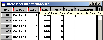 Hide/Show Columns in a Spreadsheet • Genstat Knowledge Base