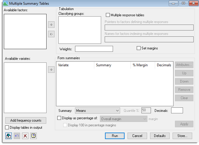 Multiple Summary Tables • Genstat Knowledge Base