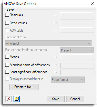 ANOVA Save Options • Genstat Knowledge Base