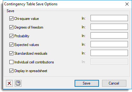Contingency Table Save Options • Genstat Knowledge Base