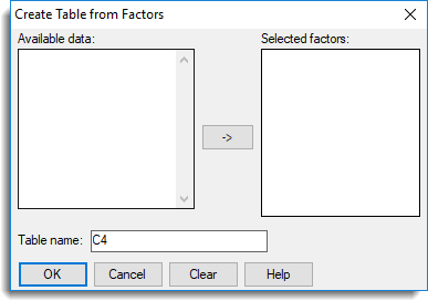 Create Table From Factors • Genstat Knowledge Base