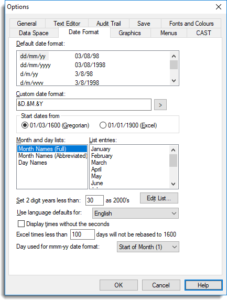 Options - Date Format • Genstat Knowledge Base