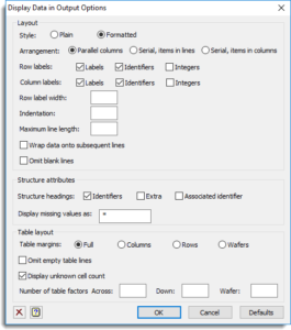 Display Data in Output Options • Genstat Knowledge Base