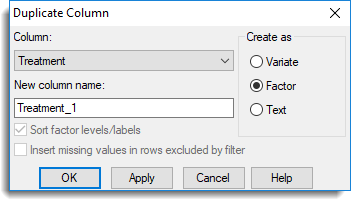 Duplicate Column • Genstat Knowledge Base