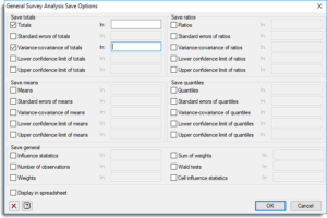 General Survey Analysis Save Options • Genstat Knowledge Base