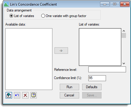 Lin's Concordance Coefficient • Genstat Knowledge Base