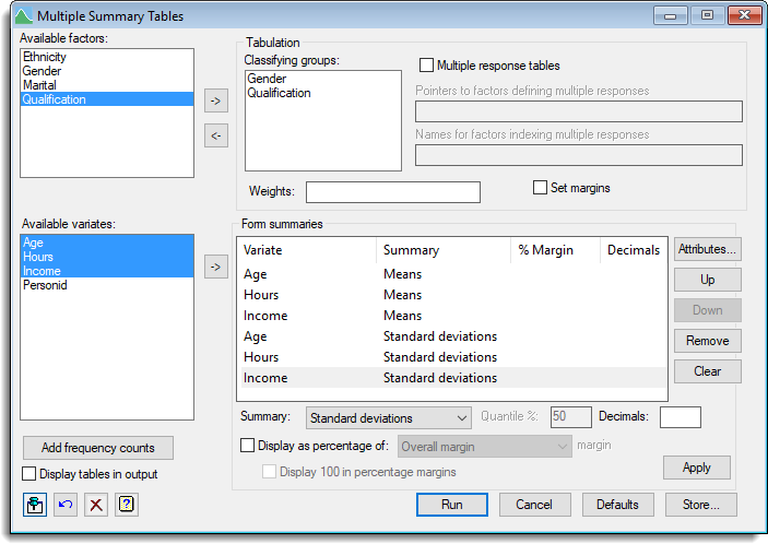 Multiple Summary Tables • Genstat Knowledge Base