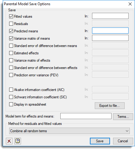 Parental Model Save Options • Genstat Knowledge Base