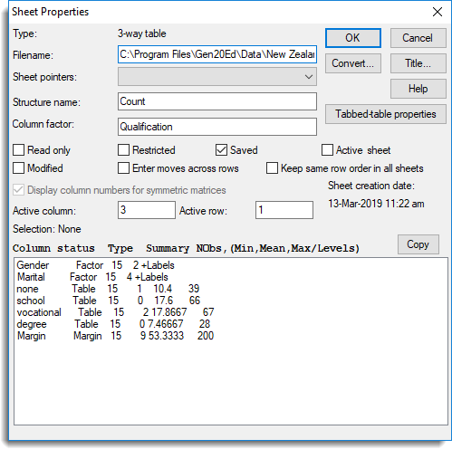Spreadsheet Properties • Genstat Knowledge Base