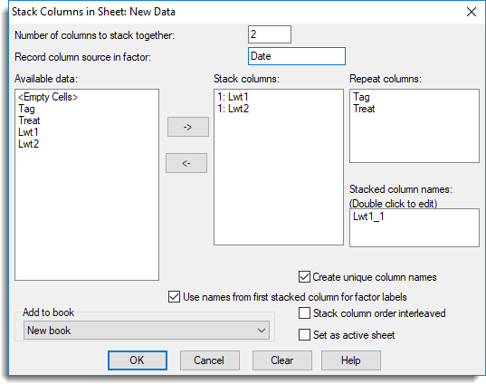 Stack Spreadsheet • Genstat Knowledge Base