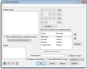 Table Calculations • Genstat Knowledge Base