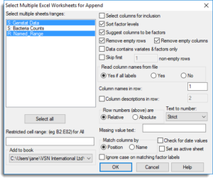 Append Multiple Worksheets from an Excel file • Genstat Knowledge Base