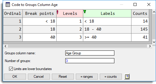 Code a Column to Groups • Genstat Knowledge Base