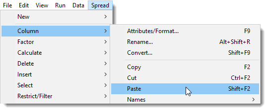 Columns: Cut, Copy and Paste • Genstat Knowledge Base