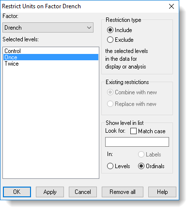 Restrict to Groups (factor levels) • Genstat Knowledge Base