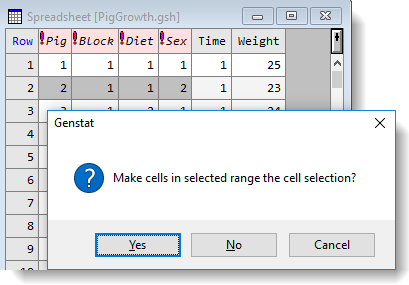 Selecting Cells, Rows or Columns • Genstat Knowledge Base