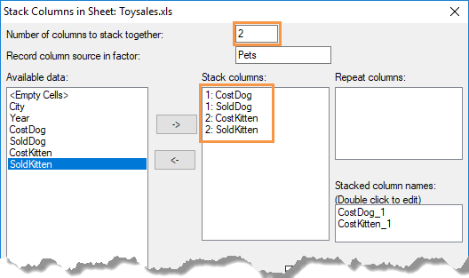 Stacking and Unstacking Columns • Genstat Knowledge Base