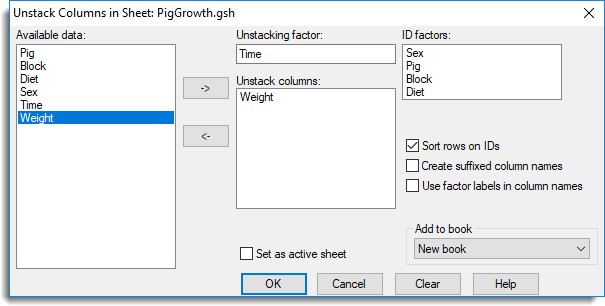 Stacking and Unstacking Columns • Genstat Knowledge Base